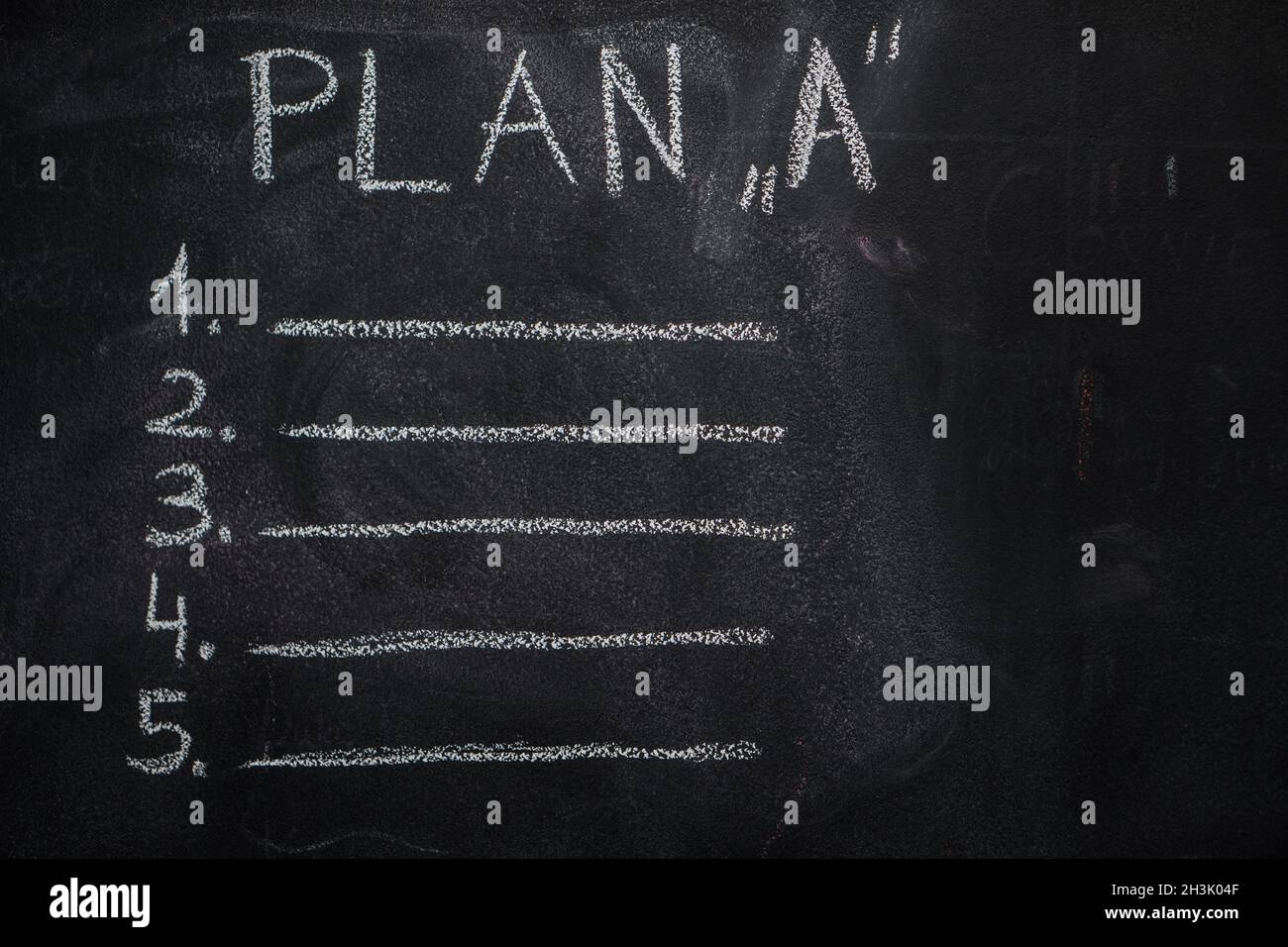 Plan A list on black chalkboard Stock Photo - Alamy
