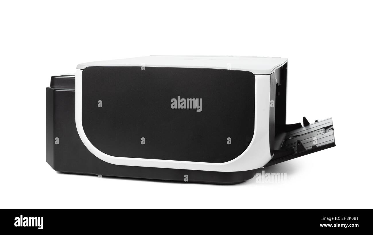 Black multi function printer isolated against a white background Stock ...