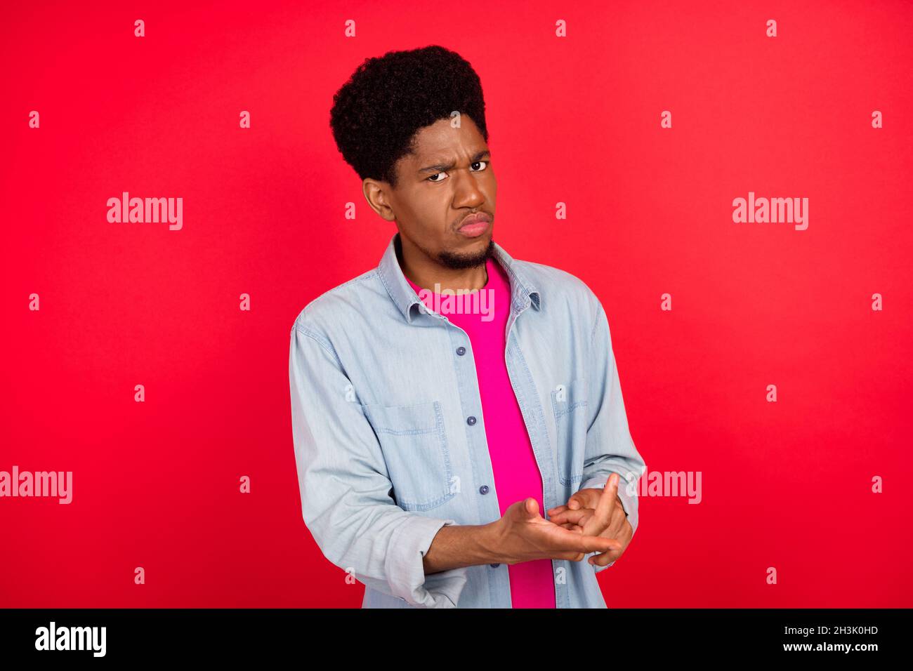 Portrait of attractive moody mad brunet guy saying pretense bad mood ...