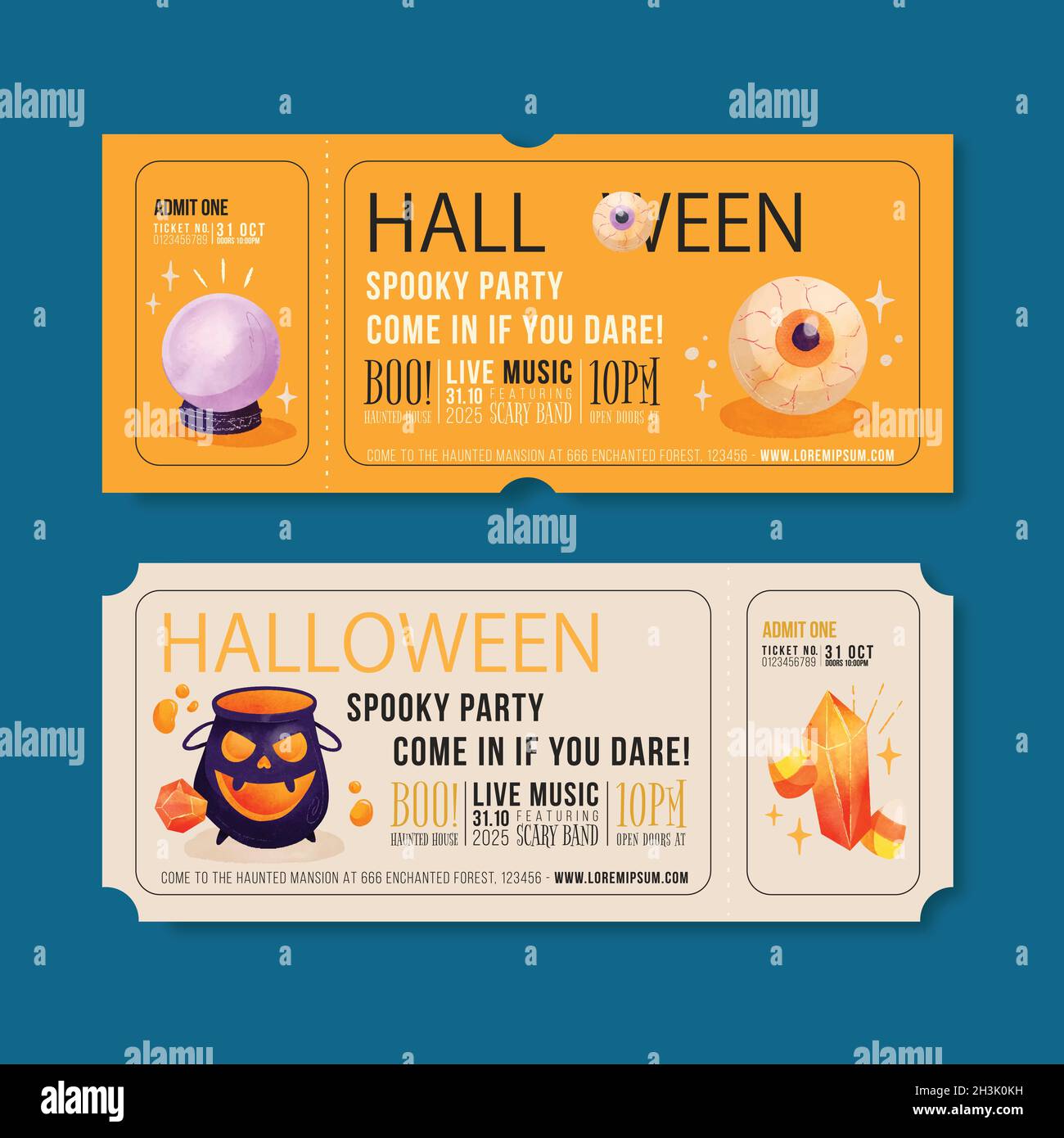 watercolor halloween tickets set vector design illustration Stock ...