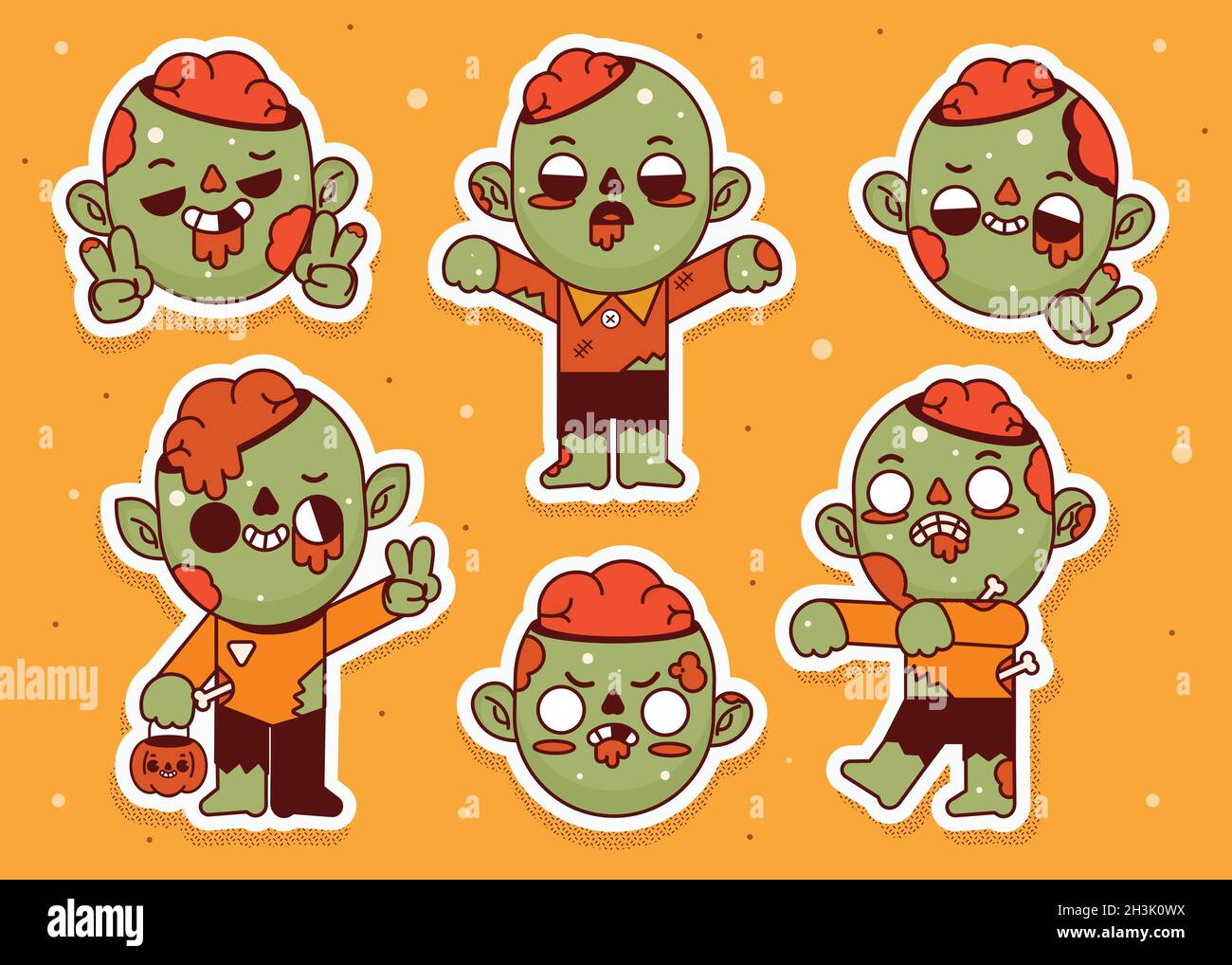 hand drawn flat halloween zombies collection vector design illustration ...