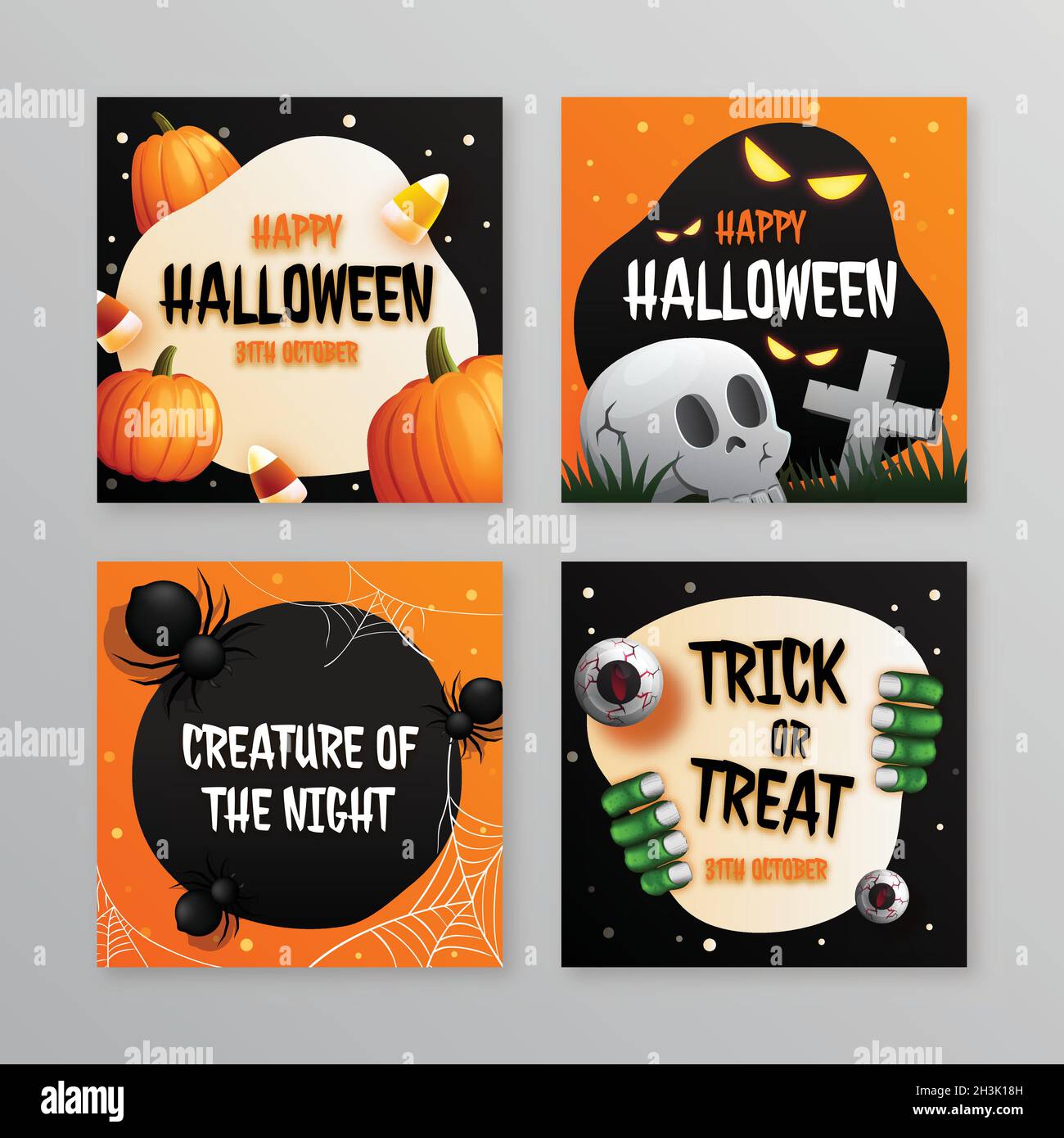 realistic halloween instagram posts collection vector design ...