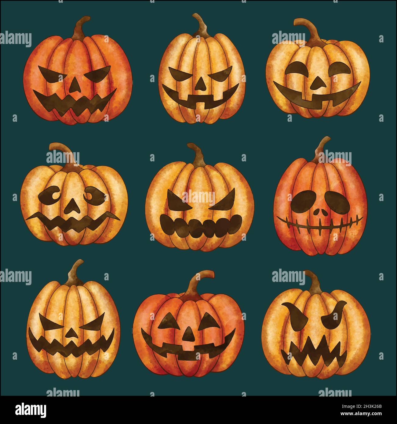 watercolor halloween pumpkins collection vector design illustration ...