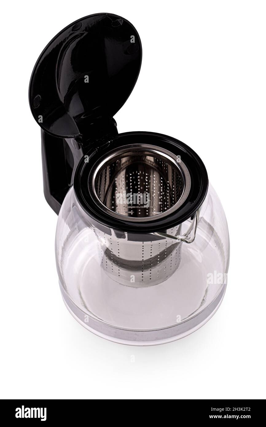 open electric glass teapot isolated on white background Stock Photo - Alamy