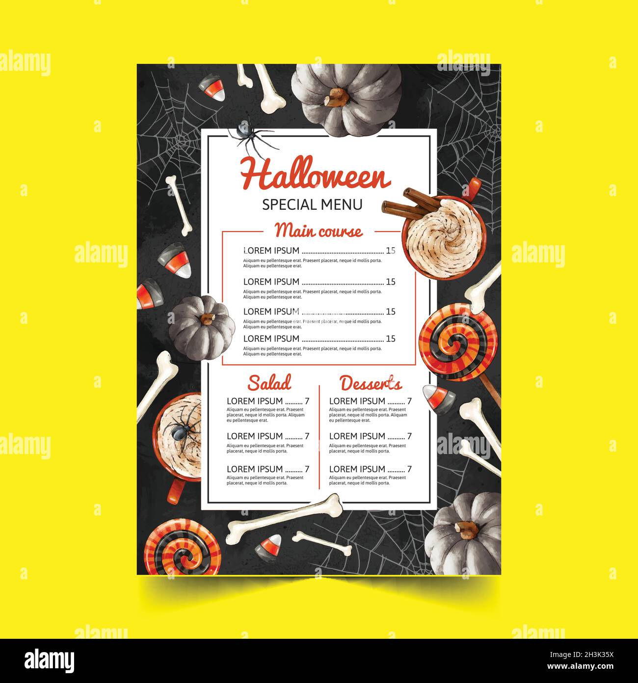 watercolor halloween menu template vector design illustration Stock ...
