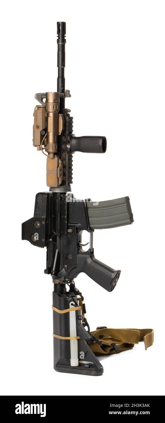 Military toy airsoft rifle isolated on white background Stock Photo - Alamy