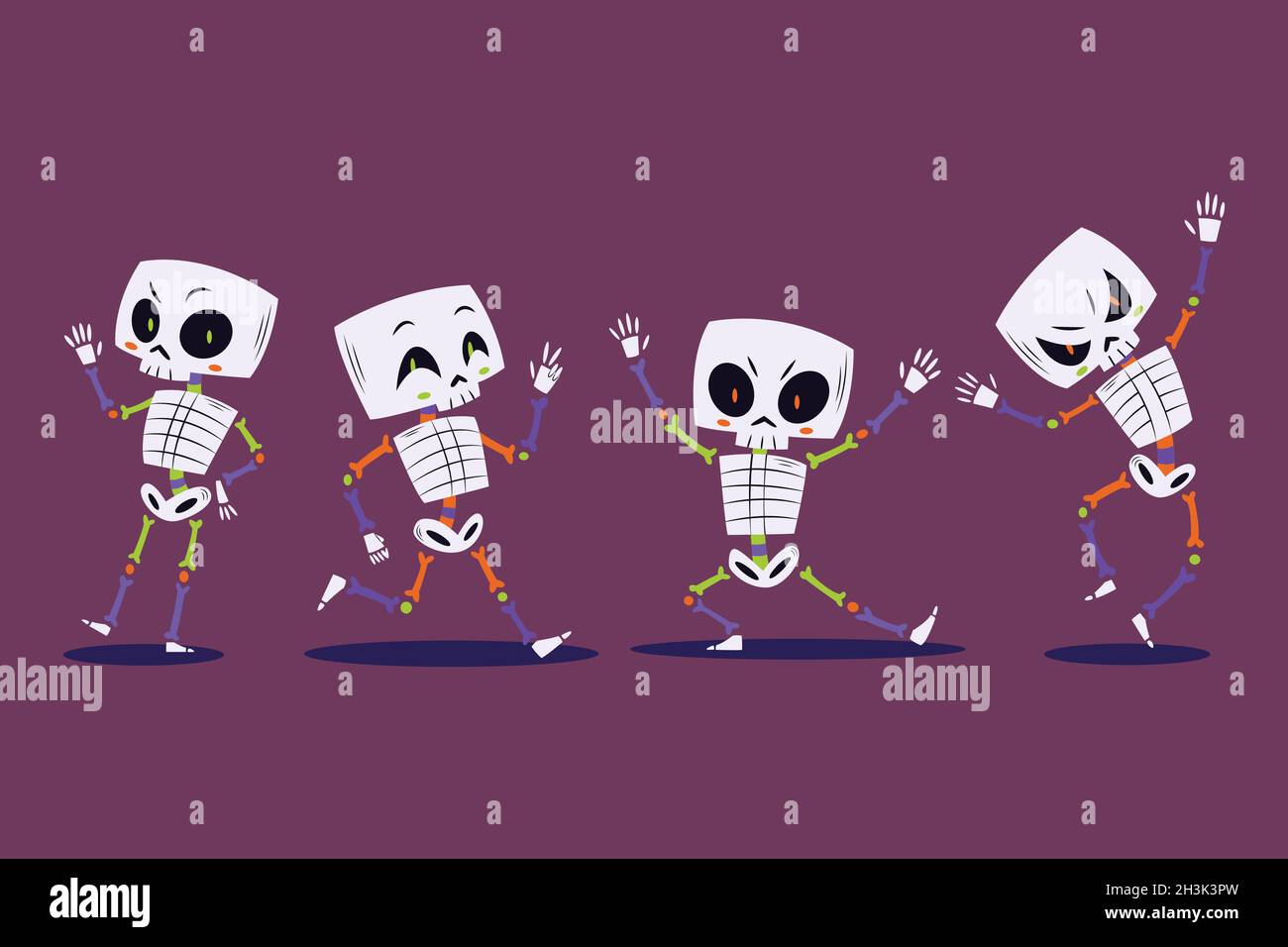 hand drawn halloween skeletons collection vector design illustration ...