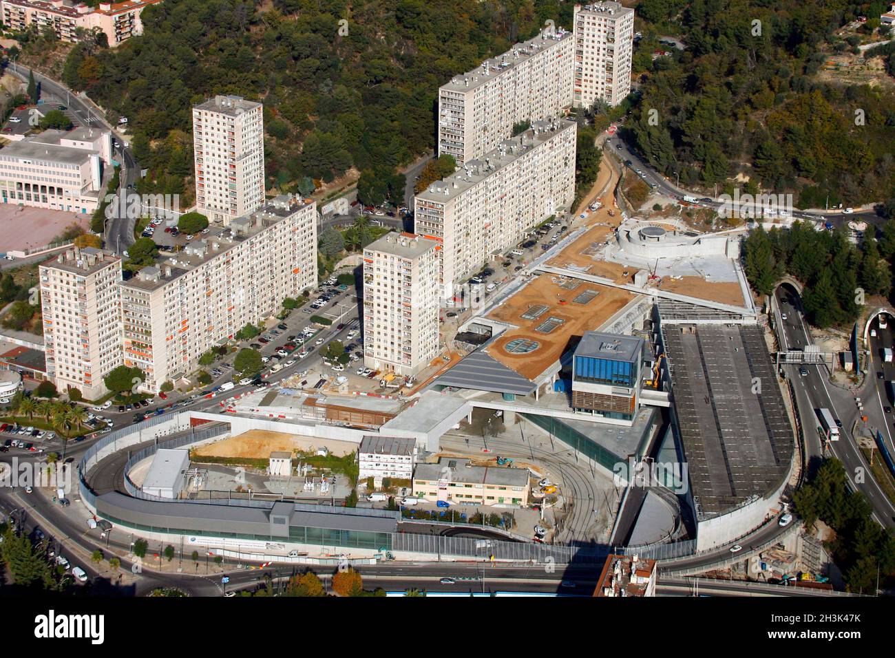 FRANCE ALPES-MARITIMES (06) NICE. AERIAL, LAS PLANAS, TRAM STATION ...