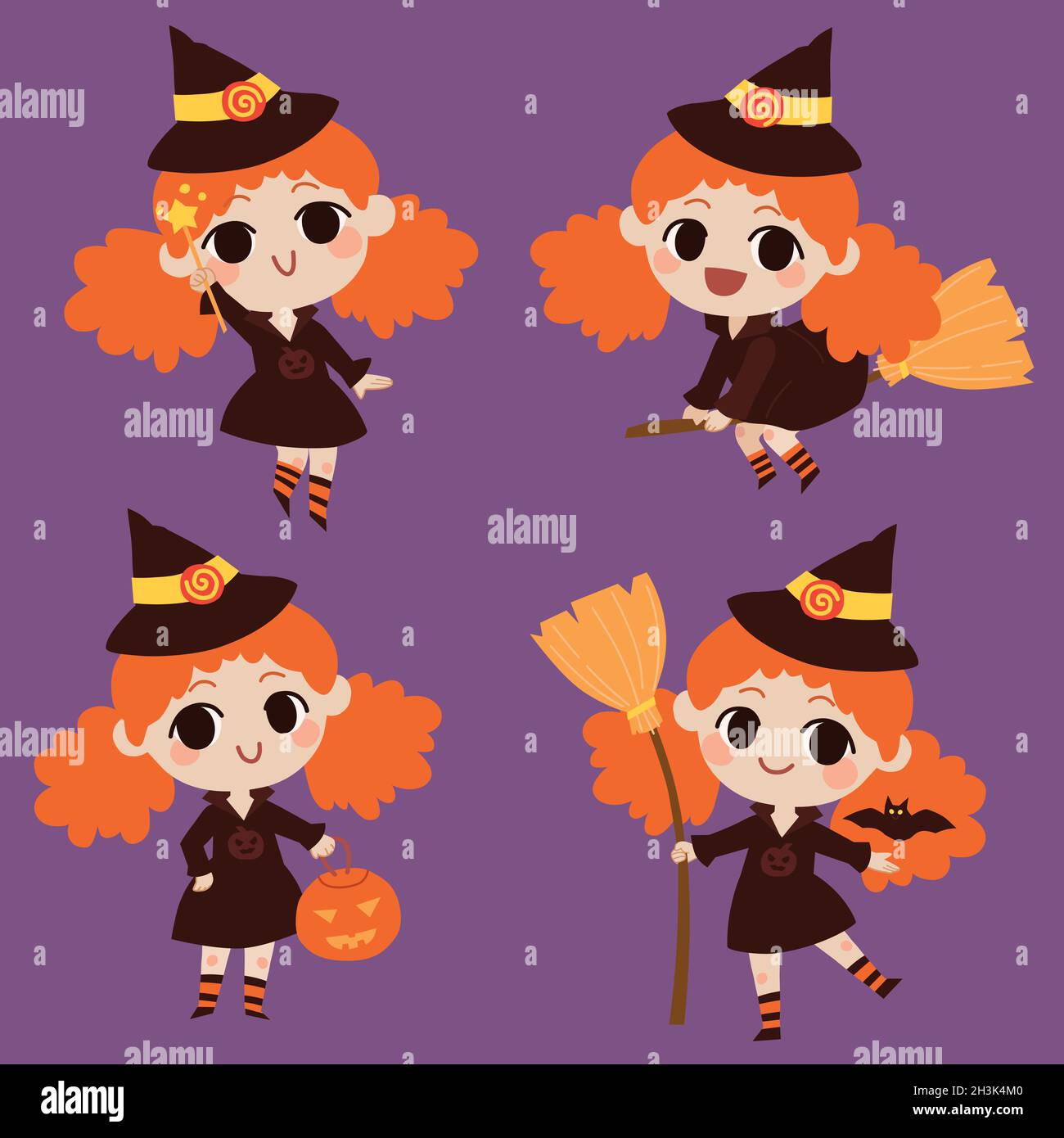 hand drawn flat halloween witches collection vector design illustration ...