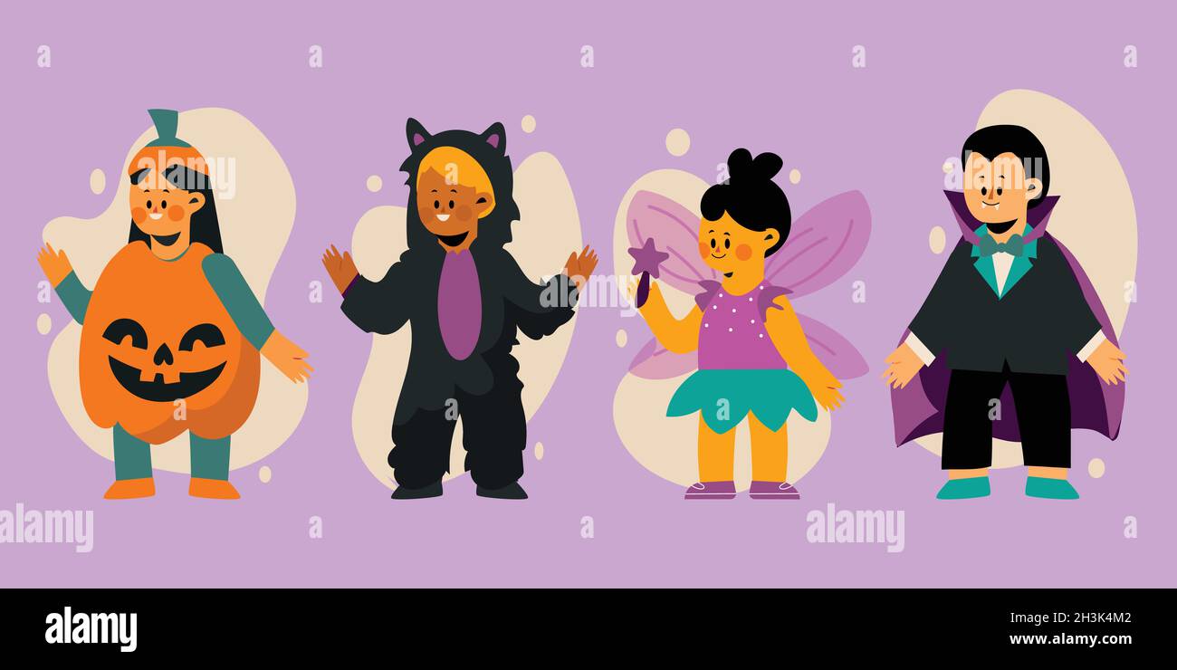 hand drawn flat halloween costumes collection vector design ...
