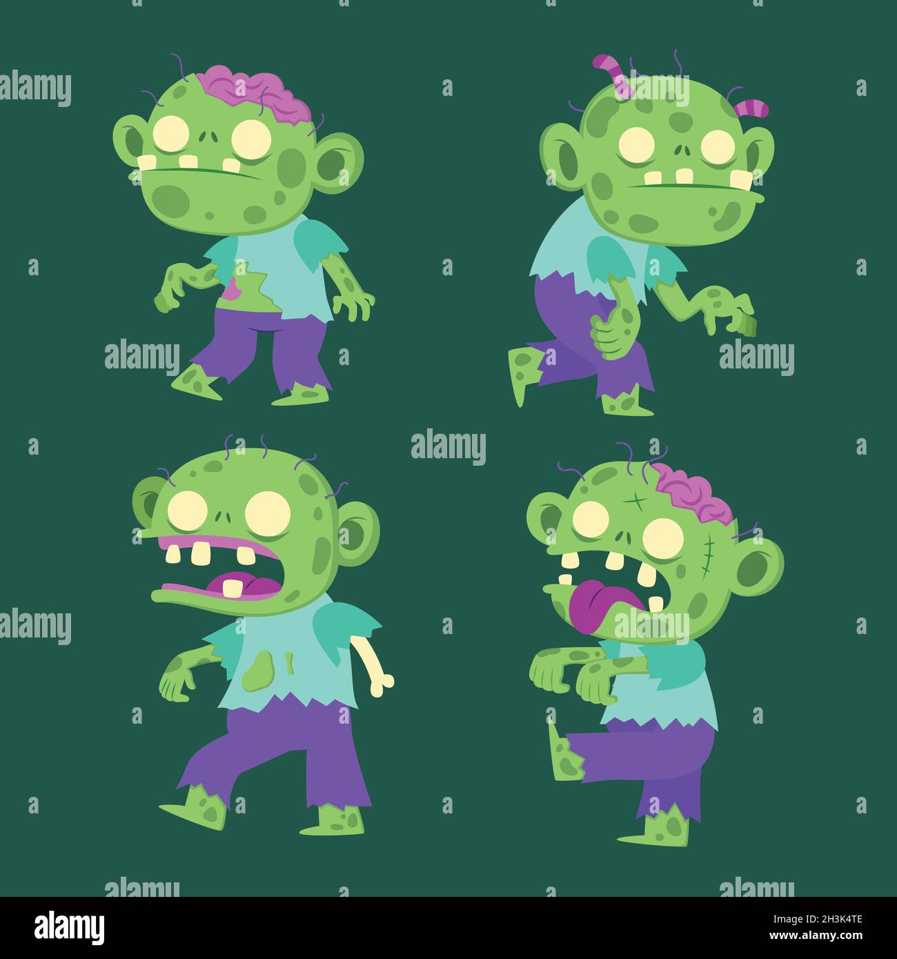 hand drawn flat halloween zombies collection vector design illustration ...