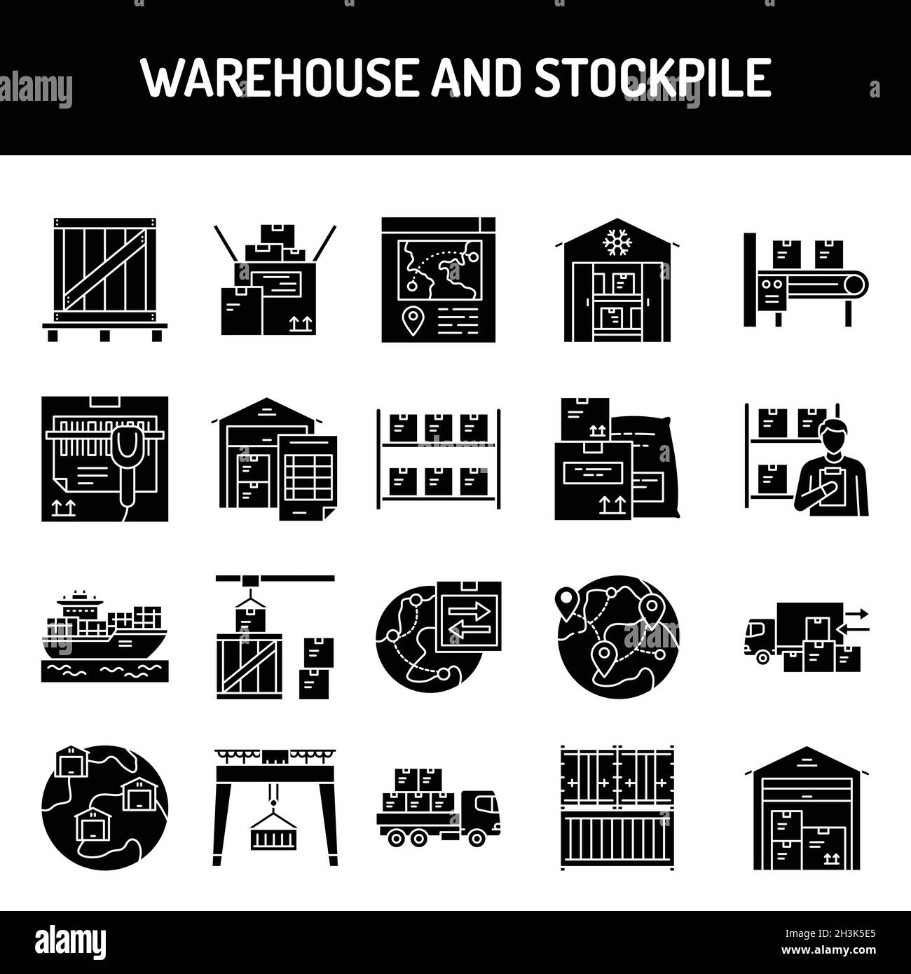 Warehouse and stockpile olor line icons set. Pictograms for web page ...