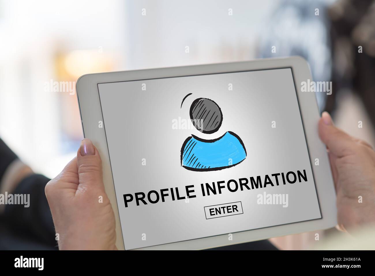 Tablet screen displaying a profile information concept Stock Photo - Alamy