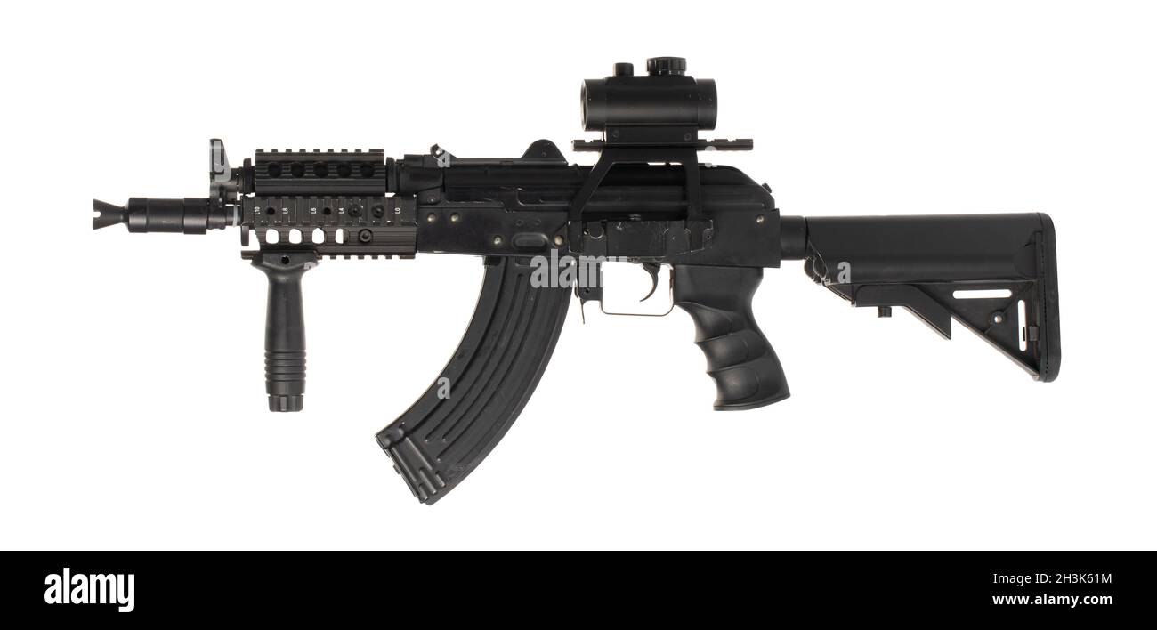 Military toy airsoft rifle isolated on white background Stock Photo - Alamy