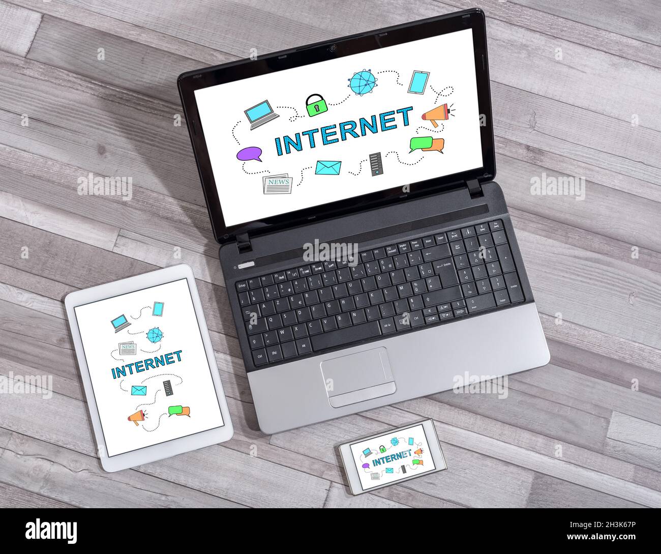 Internet concept shown on different information technology devices ...