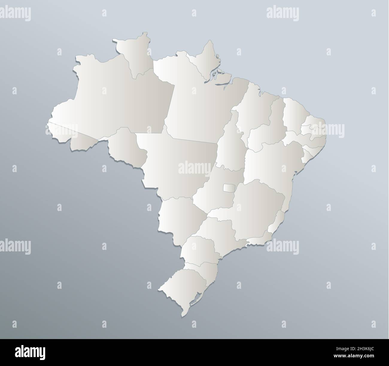 Brazil map, administrative division, blue white card paper 3D blank ...