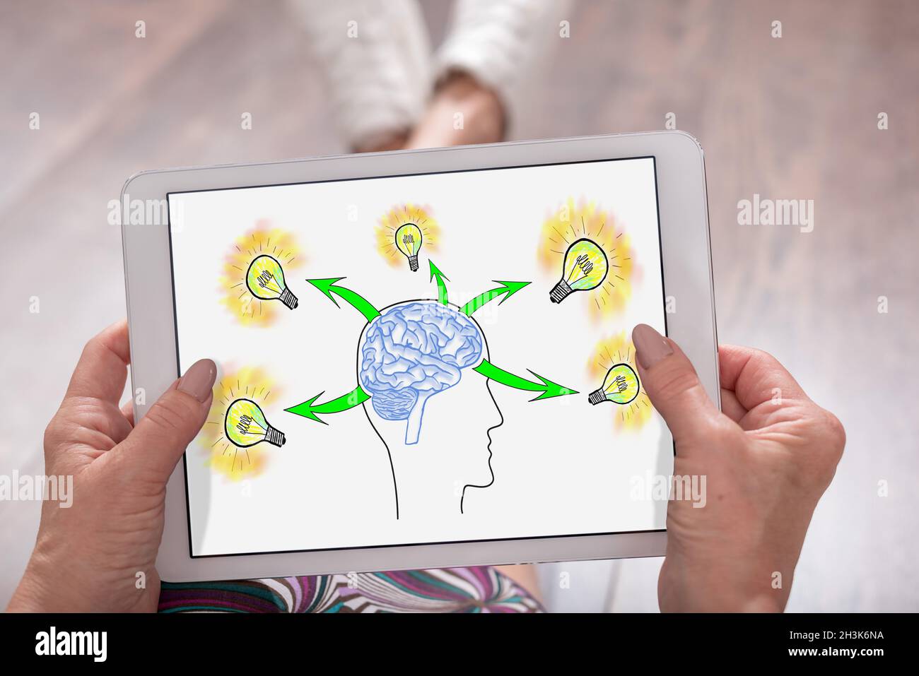 Human brain ideas concept shown on a tablet held by a woman Stock Photo ...