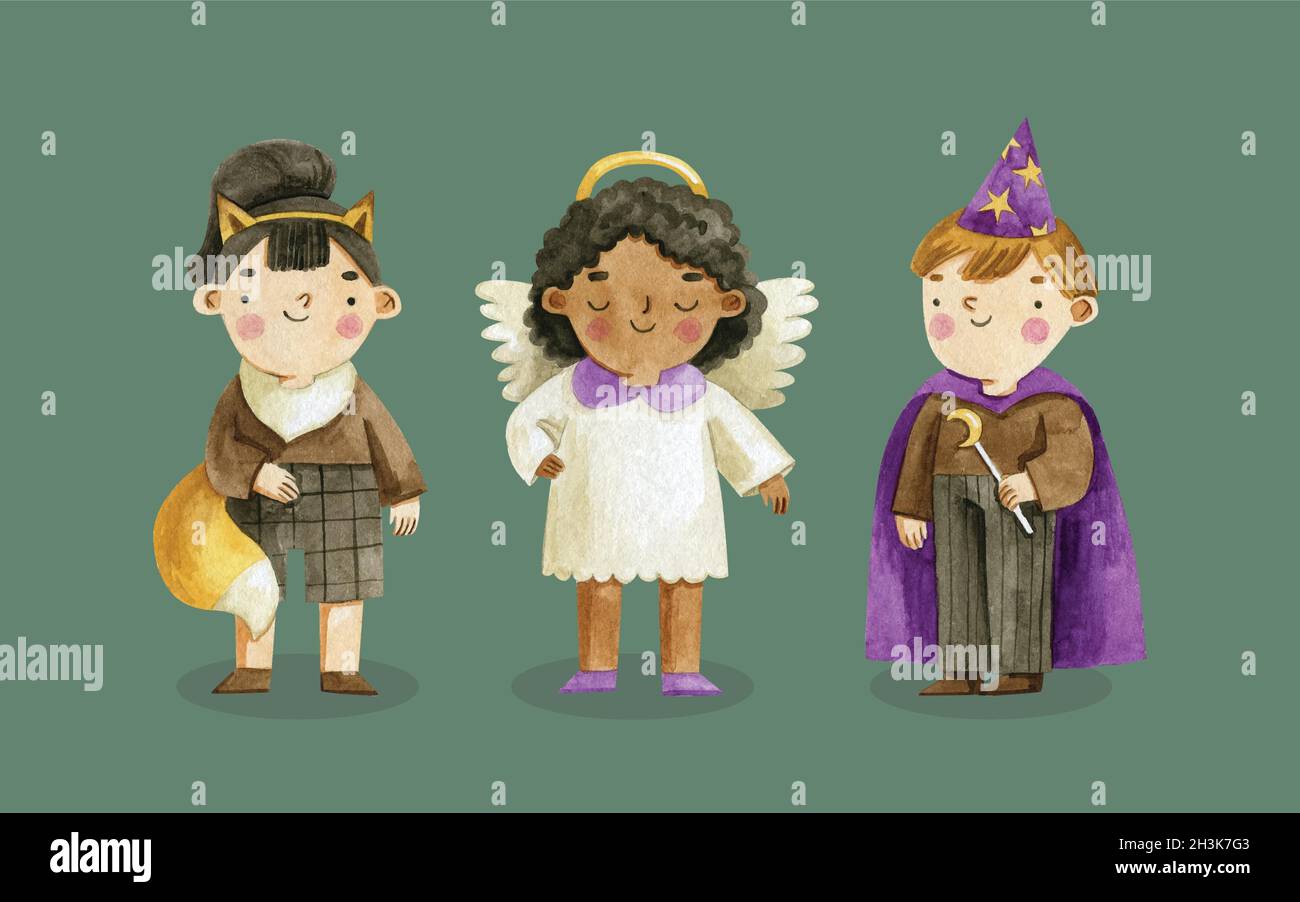 watercolor halloween costumes collection vector design illustration ...