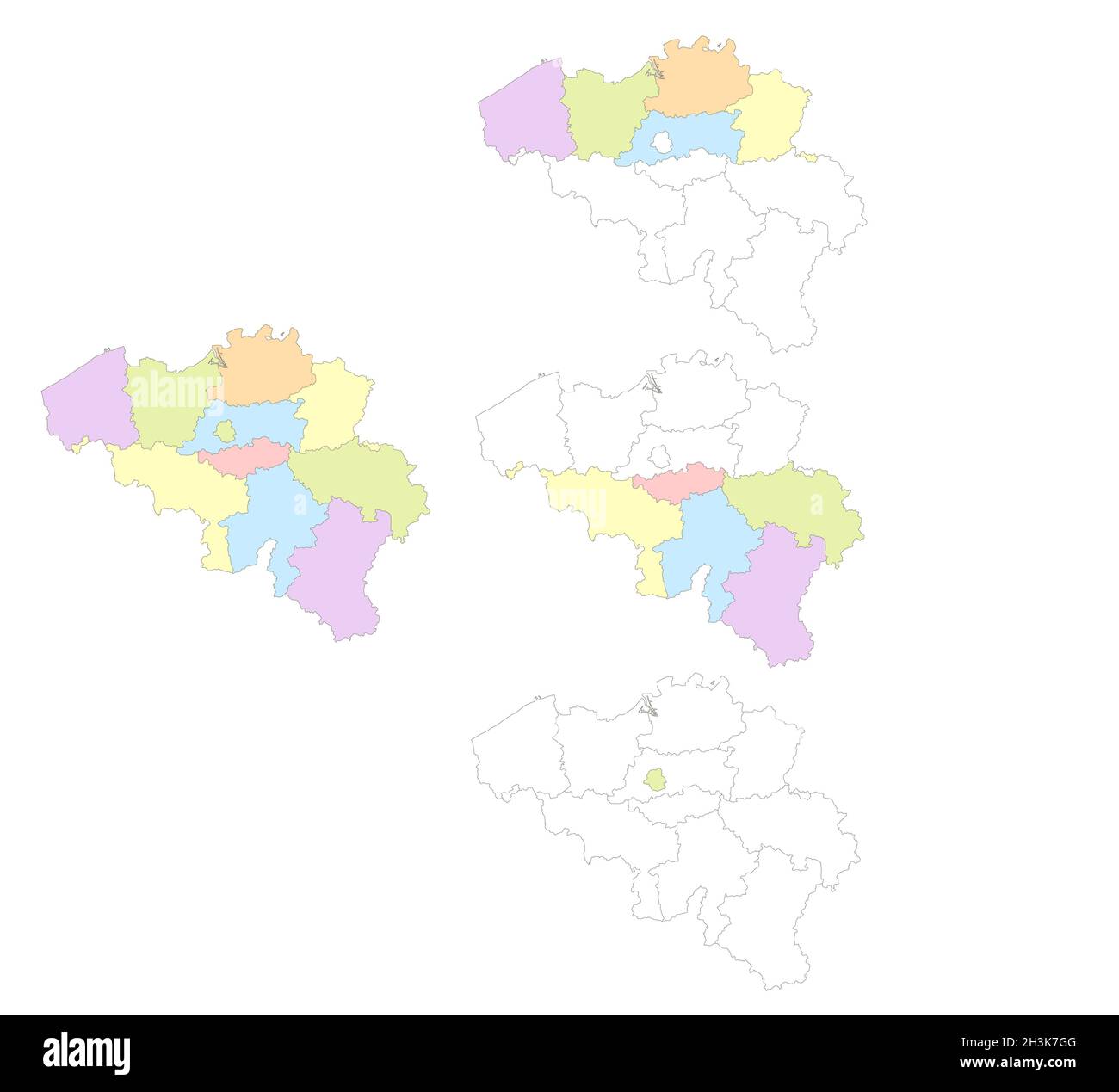 Map of Belgium divided to administrative divisions, Flanders Wallonia ...