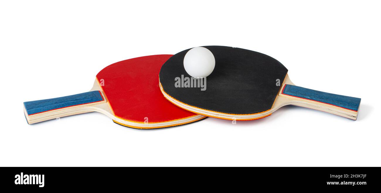 Two ping pong rackets isolated on white background Stock Photo - Alamy
