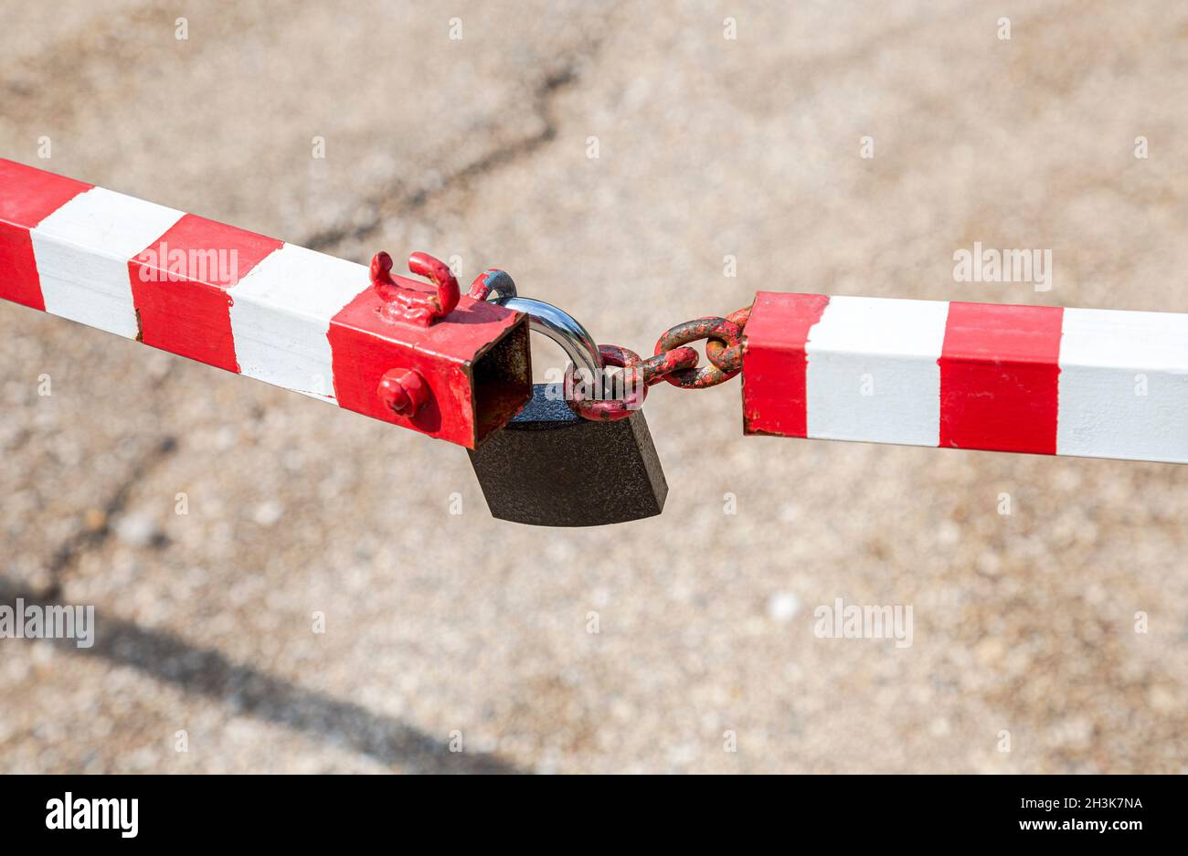 Entry is locked close with a chain and padlock, no entry Stock Photo ...