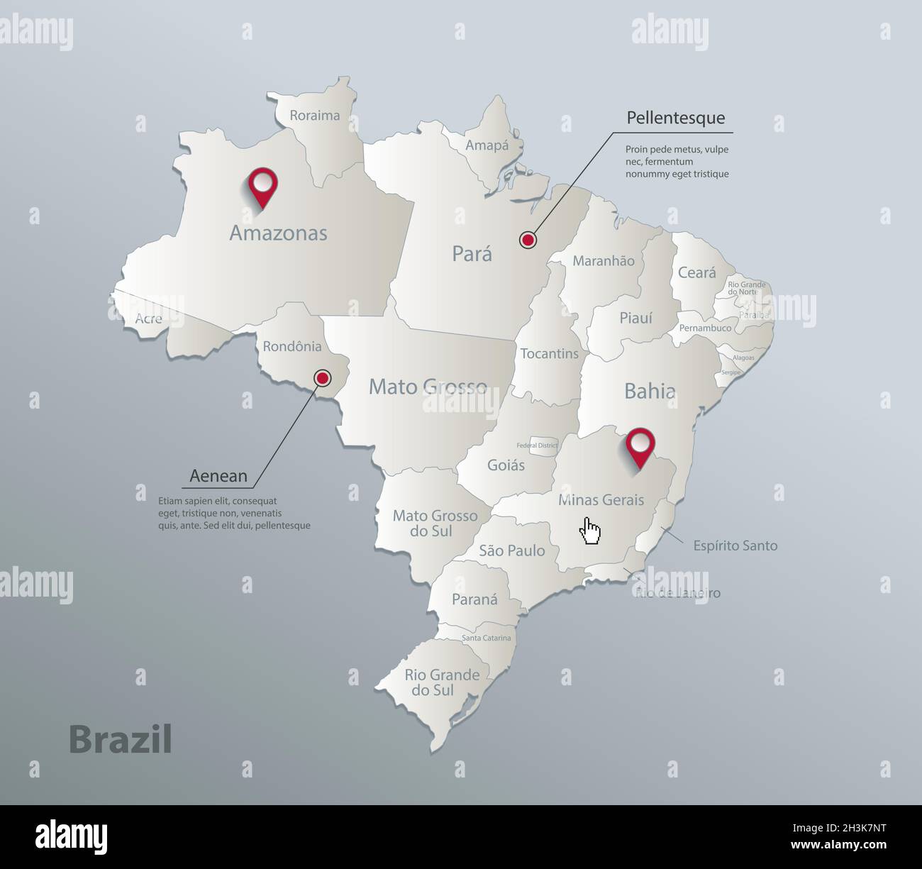 Brazil map, administrative division with names, blue white card paper ...