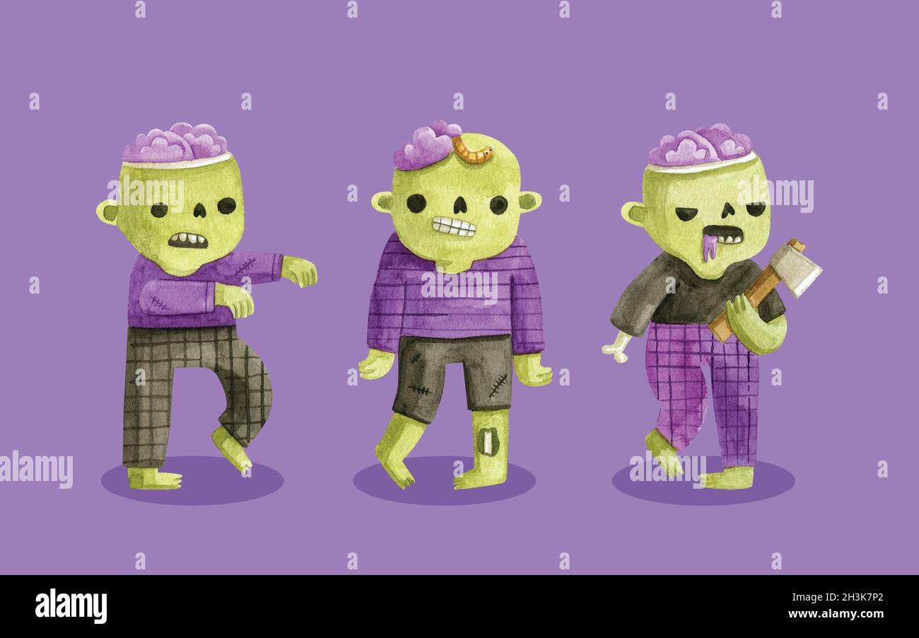 watercolor halloween zombies collection vector design illustration ...