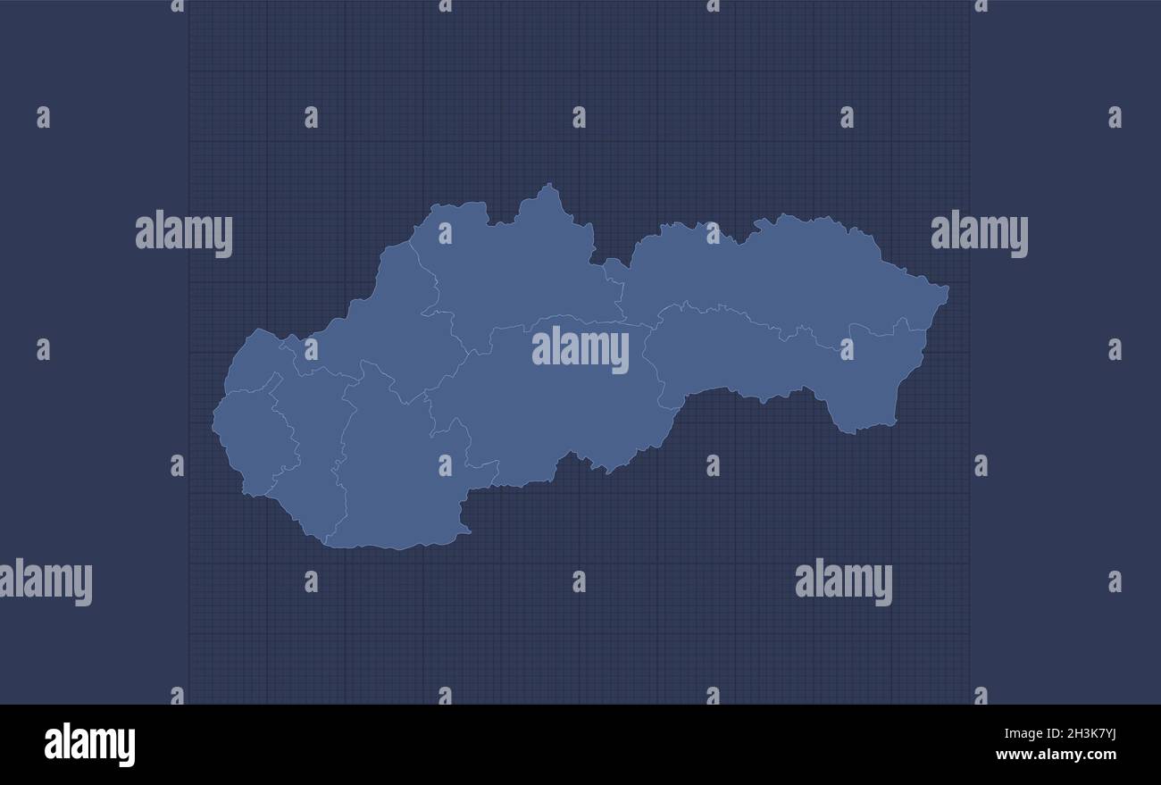 Slovakia map, separate regions with names, infographics blue flat ...