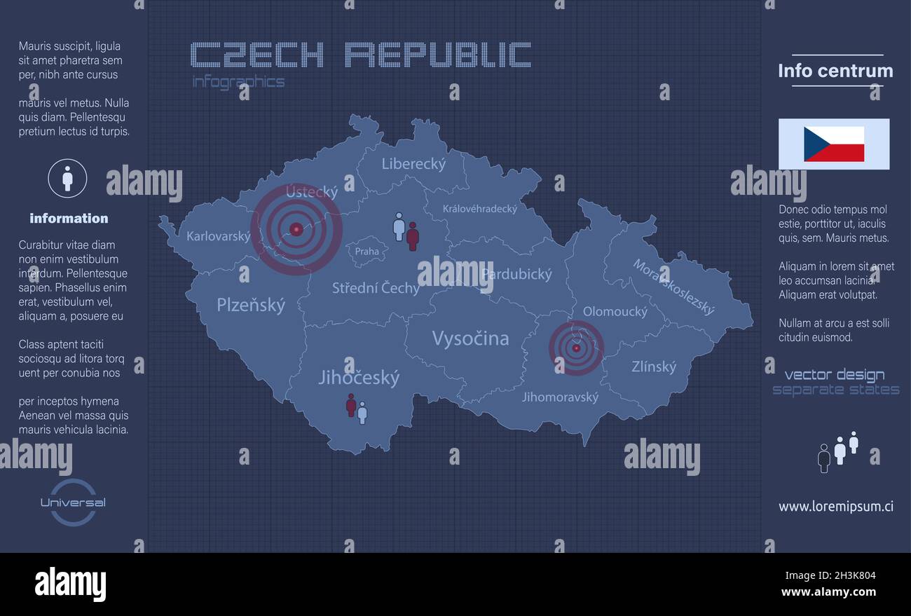 Czech map, separate regions with names, infographics blue flat design ...