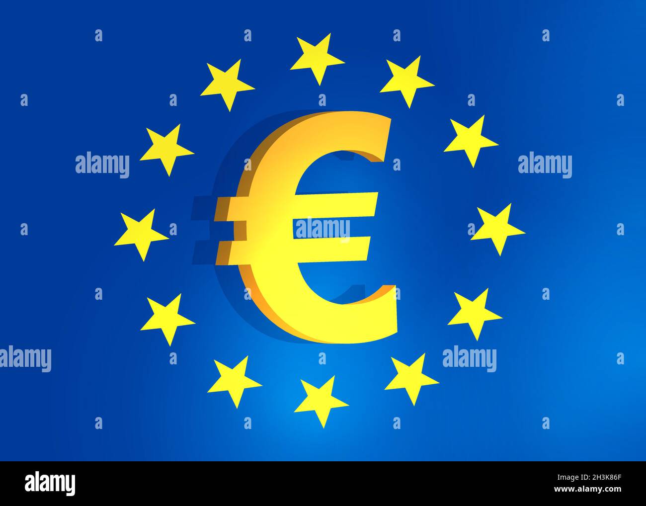 European flag with Euro icon, background currency, glowing bright ...