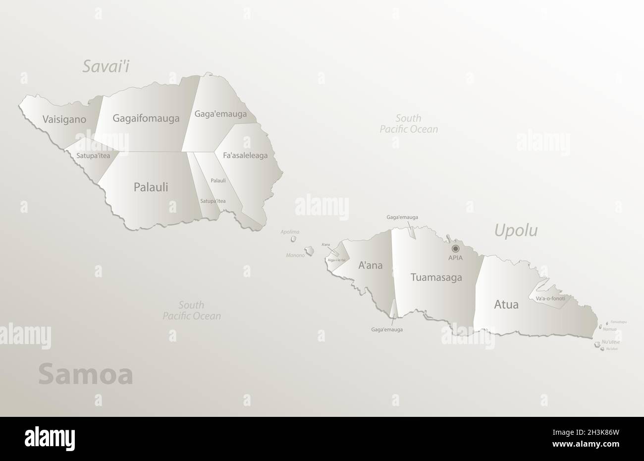 Samoa island map, administrative division, separates regions and names ...