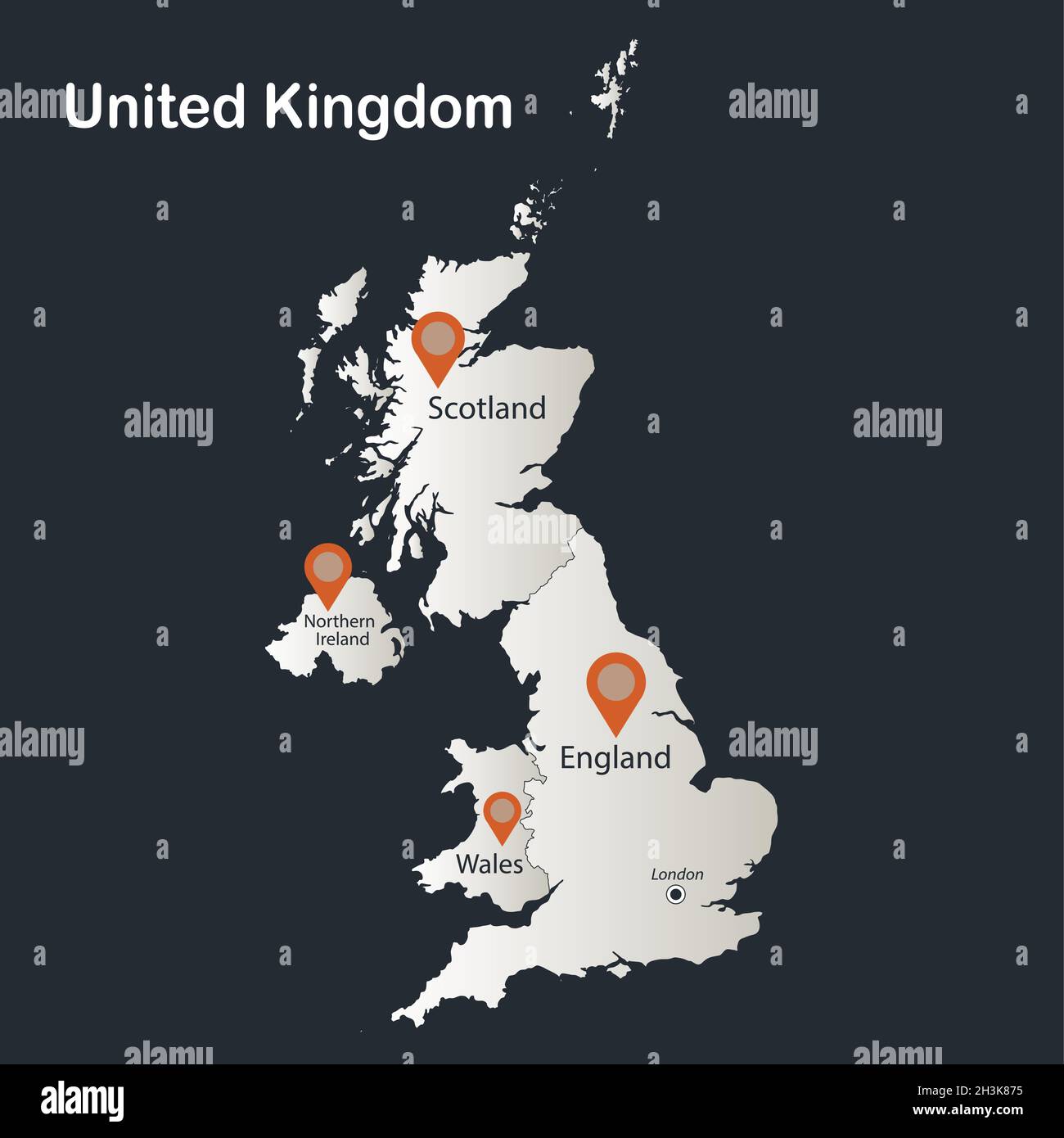 United Kingdom map, Infographics flat design colors snow white, with ...