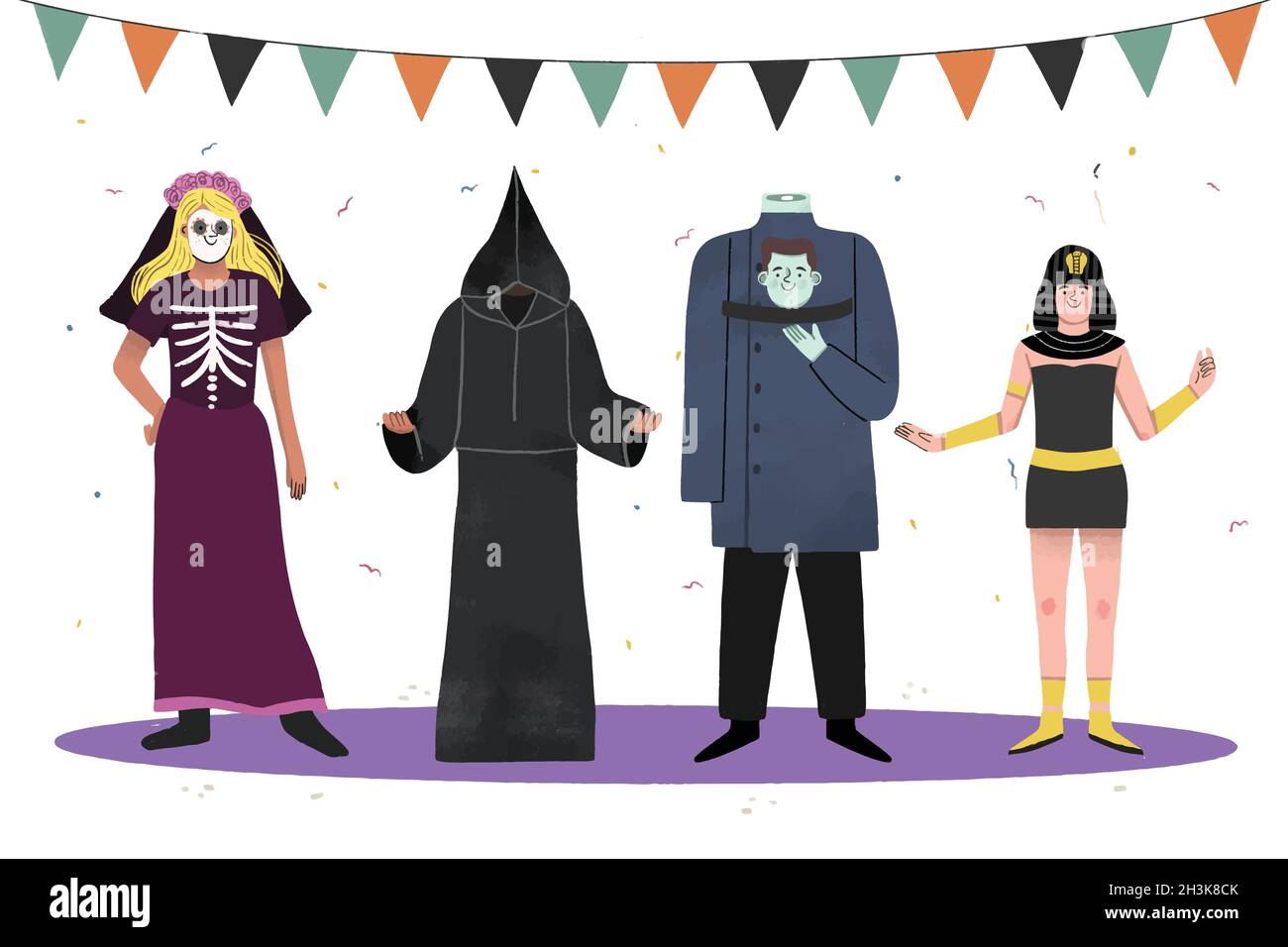 hand drawn halloween costumes collection vector design illustration ...