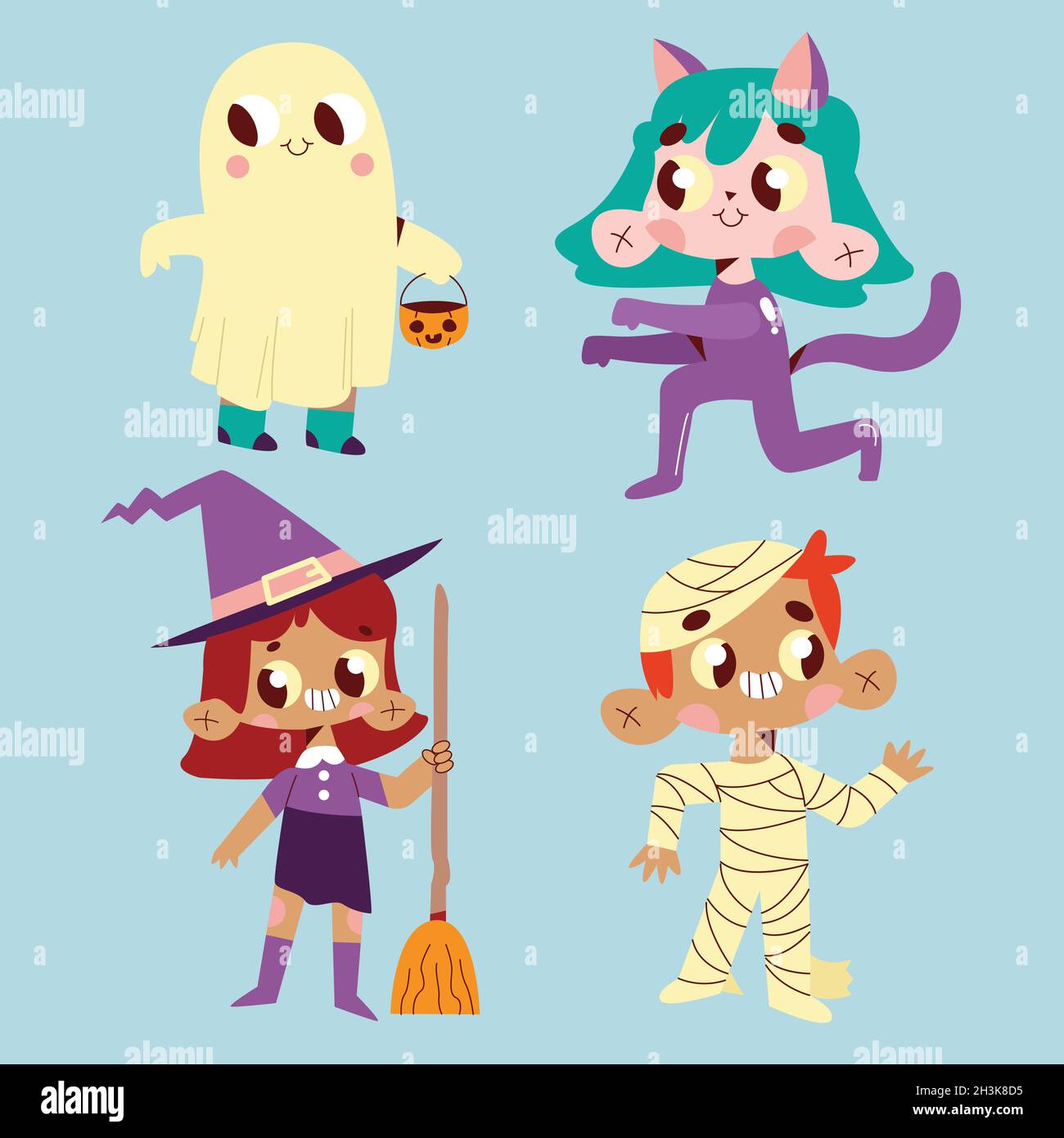 hand drawn flat halloween costumes collection vector design ...