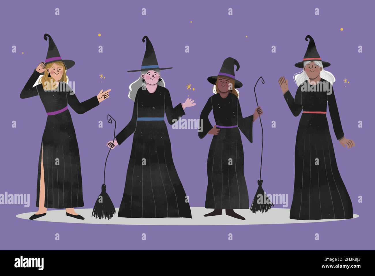 hand drawn halloween witches collection vector design illustration ...