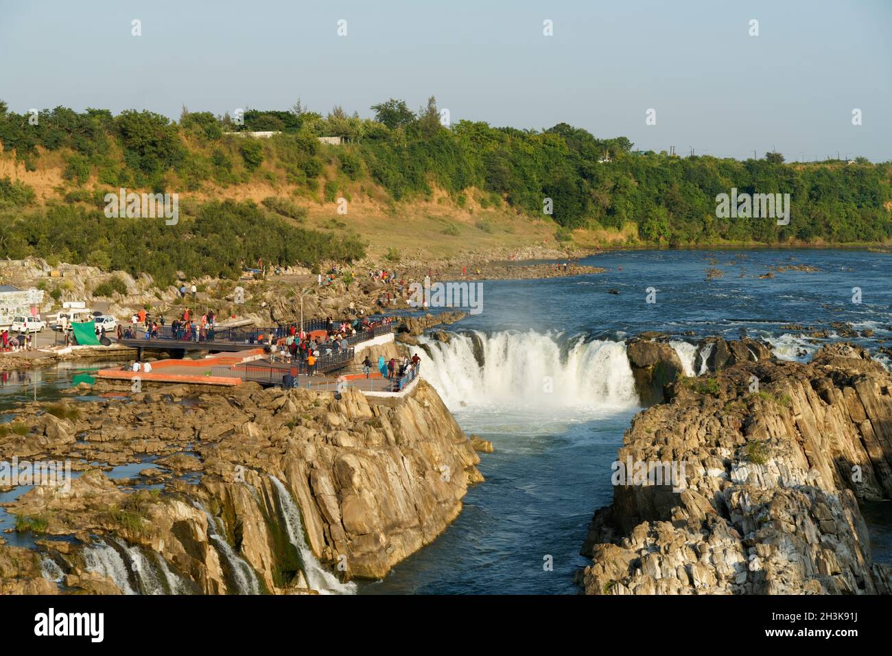 Dhuandhar waterfall at Bhedaghat, Jabalpur, Madhya Pradesh, India. Shot ...