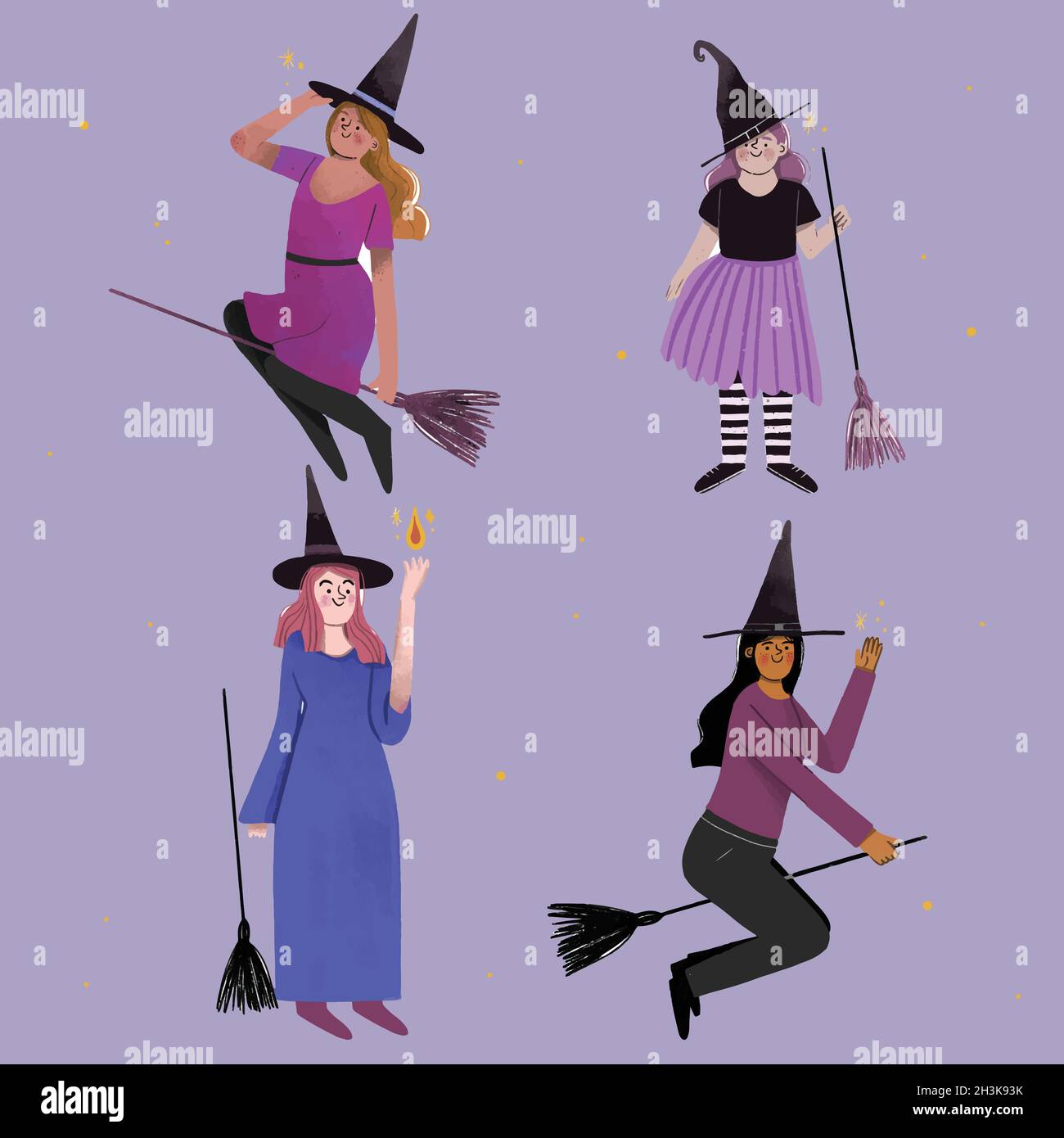 hand drawn halloween witches collection vector design illustration ...