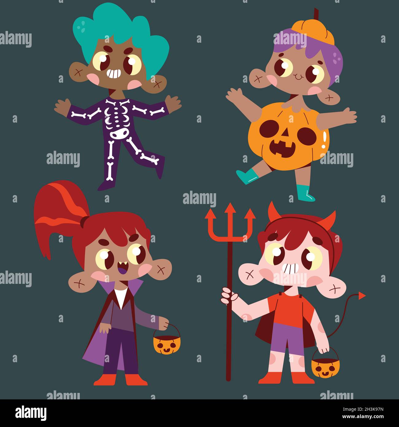 hand drawn flat halloween costumes collection vector design ...