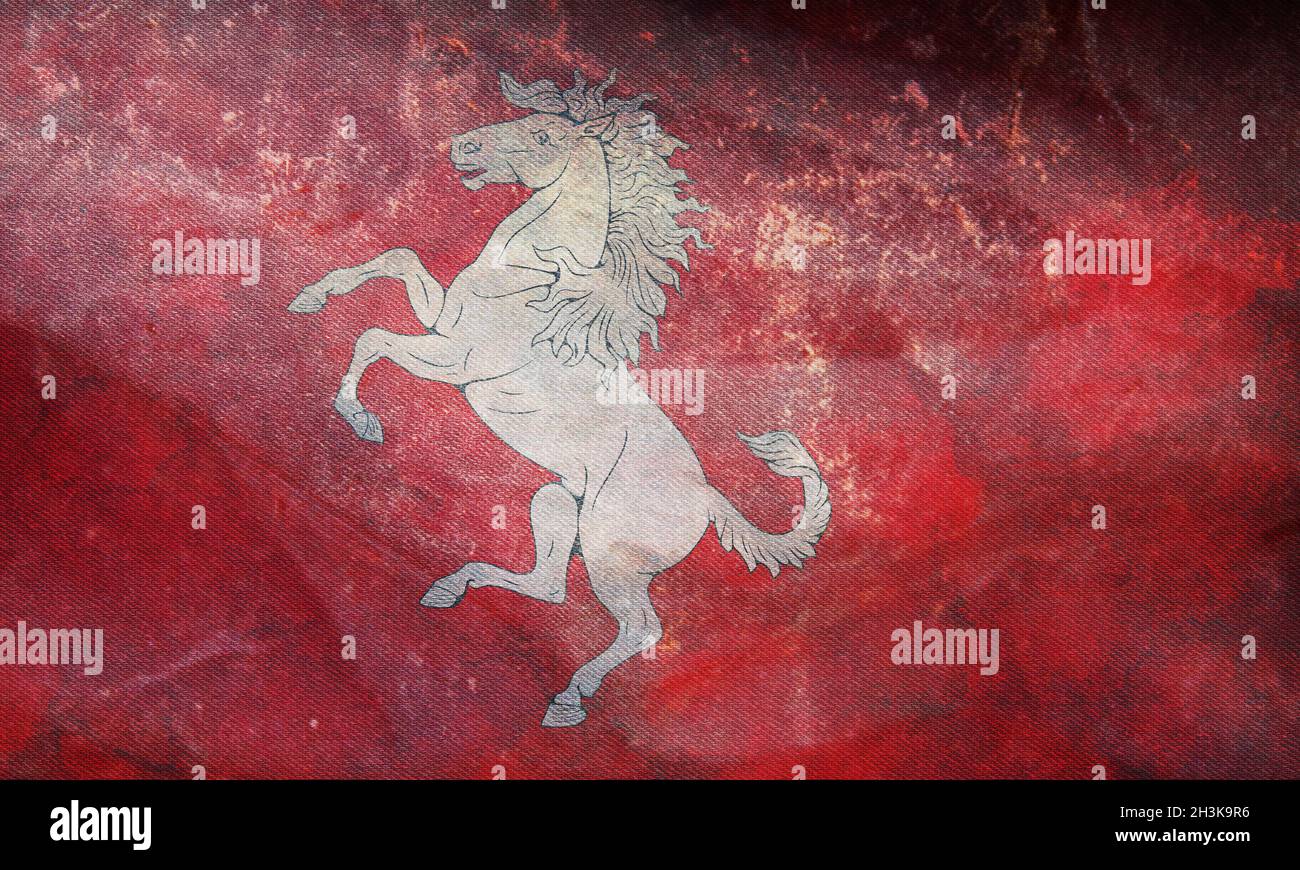 Top view of retro flag of Kent county with grunge texture no flagpole ...