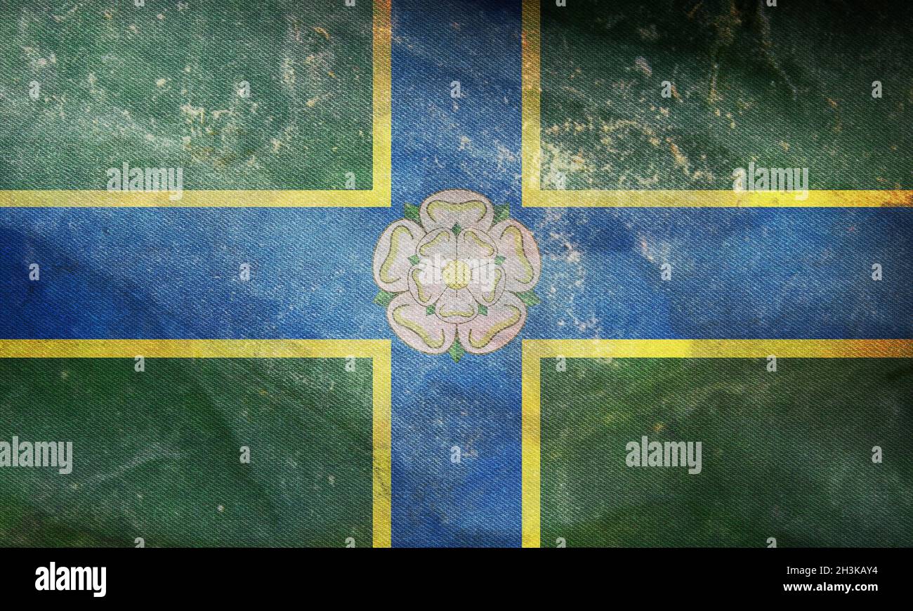 Top view of retro flag of North Riding of Yorkshire county with grunge ...