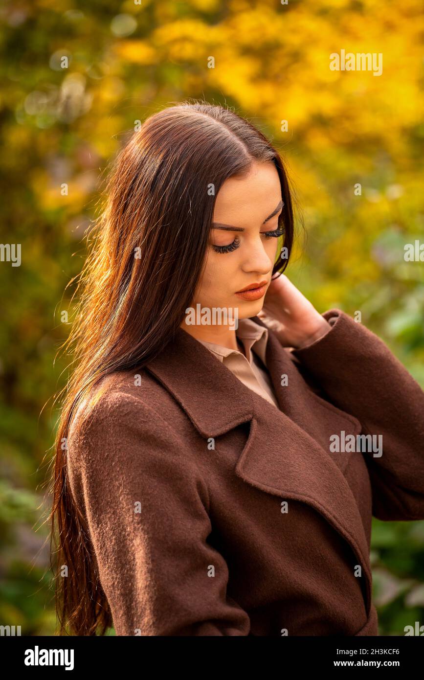 Woman autumn beauty headshot hi-res stock photography and images - Alamy