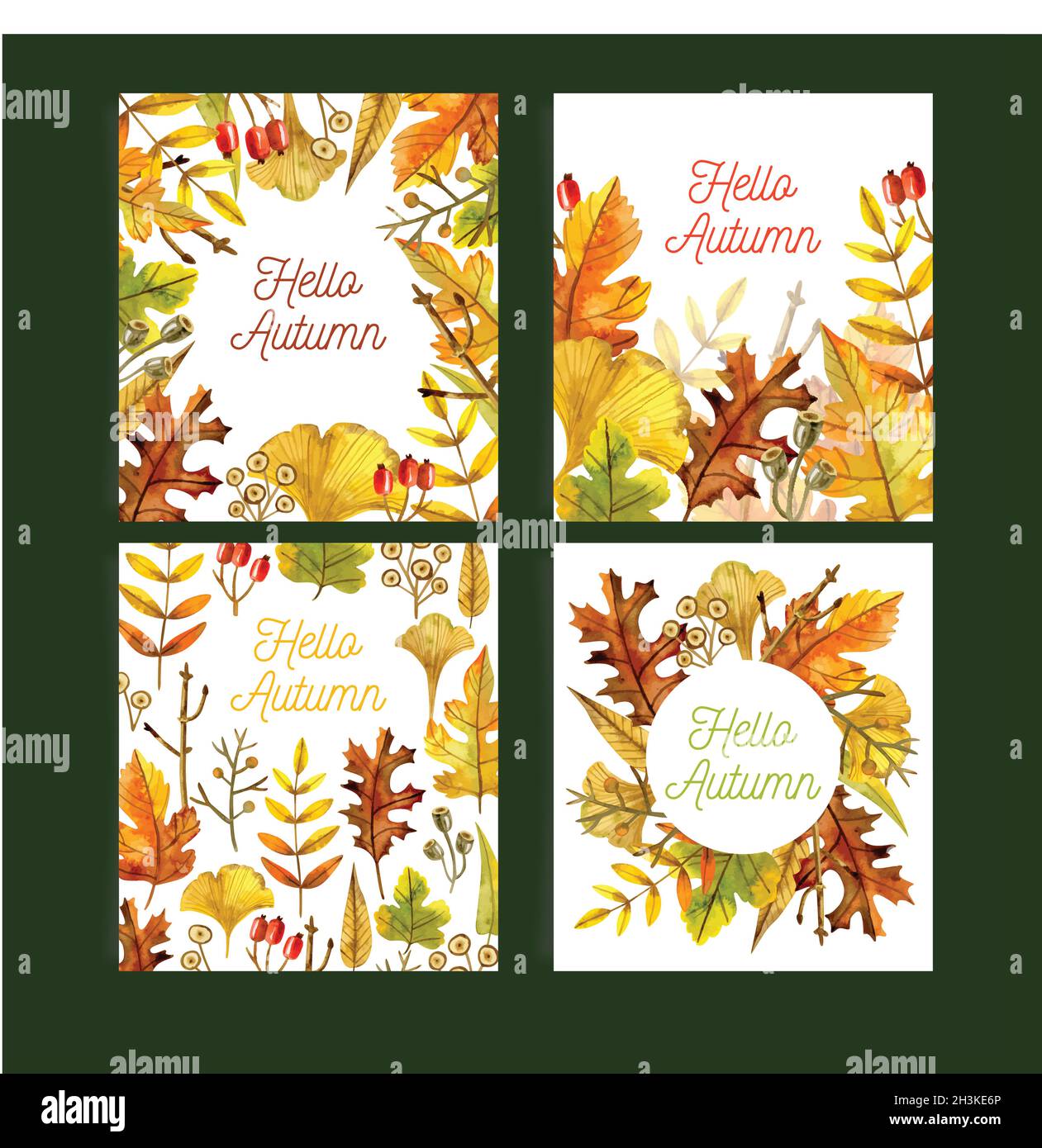 collection watercolor autumn cards vector design illustration Stock ...