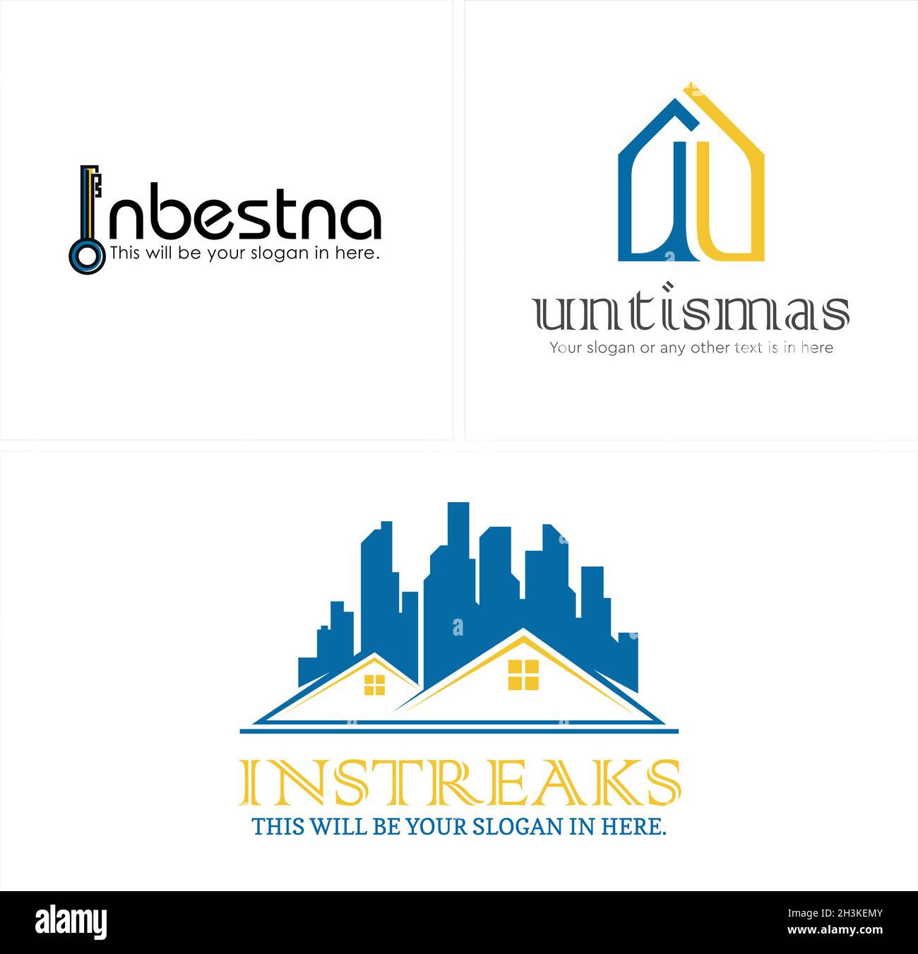 Modern flat line art business property home building logo design Stock ...
