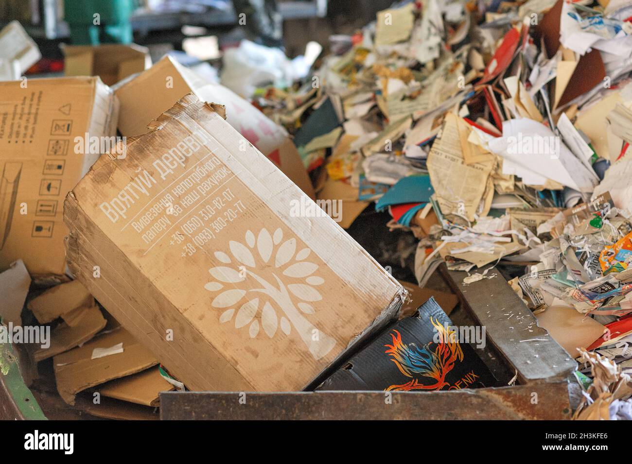 Piles of old cardboard boxes stored for recycling. Closeup Stock Photo ...