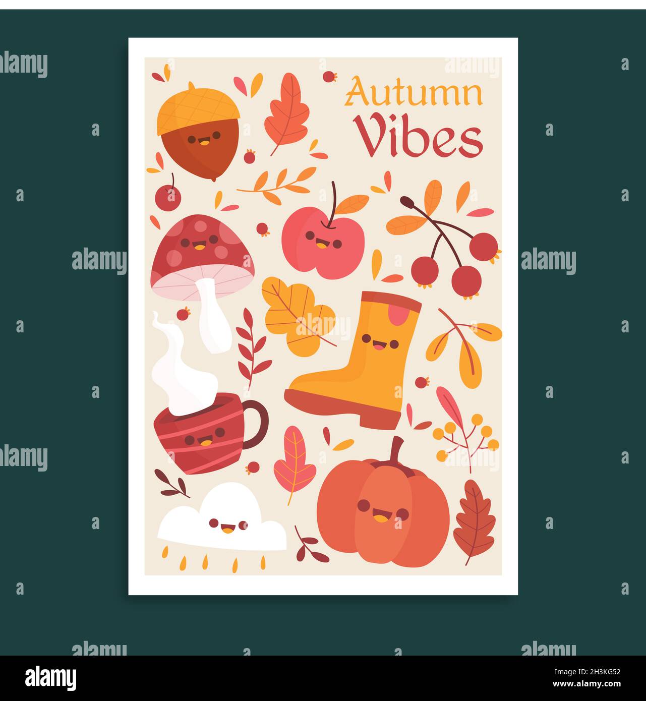 hand drawn autumn background with leaves vector design illustration ...
