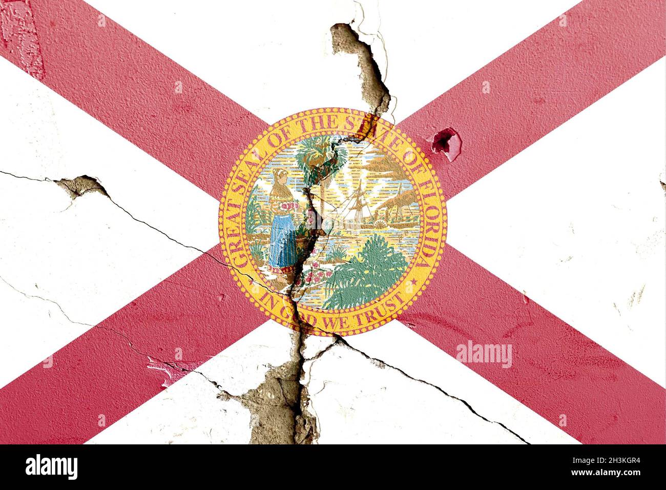 Flag of Florida painted on a cracked wall surface - American state flag ...