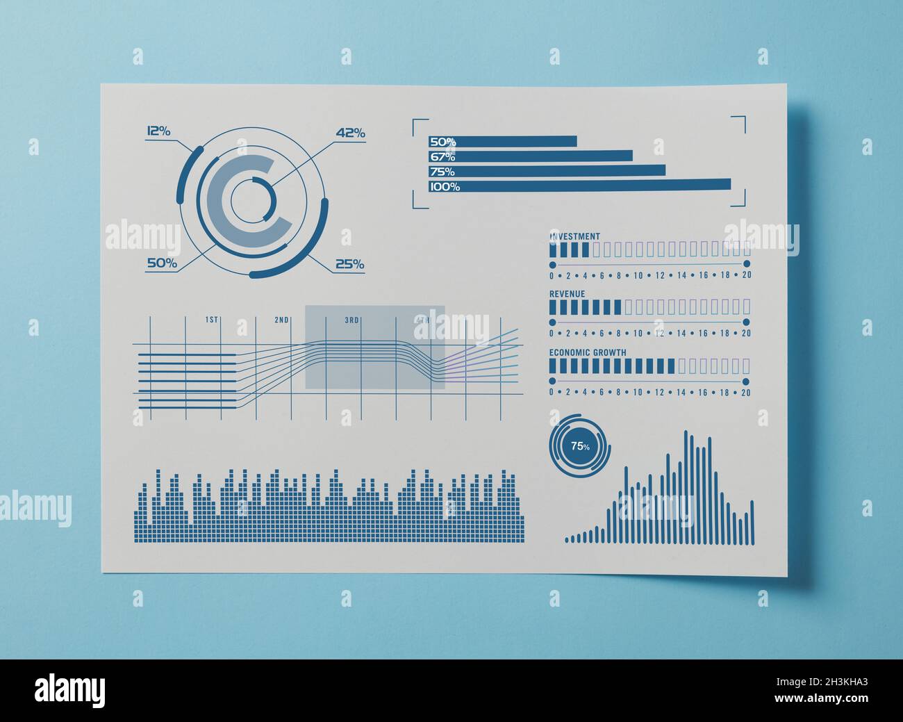 Charts and graphs on A4 page view from above Stock Photo - Alamy