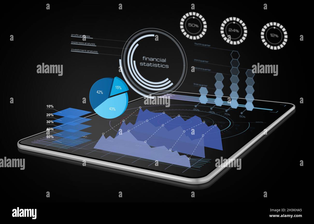 Charts and graphs projection on a digital tablet Stock Photo - Alamy