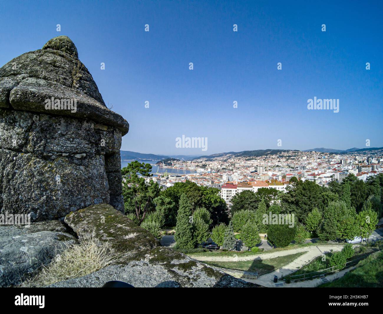 VIGO, SPAIN - Sep 10, 2021: An aerial view from Vigo Castle of the city ...