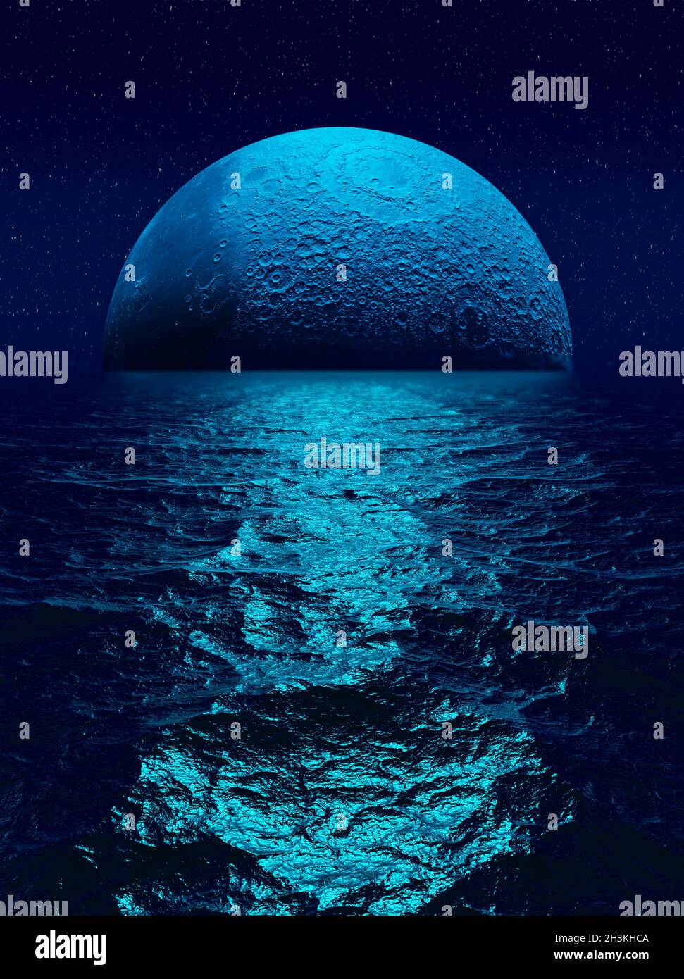 blue moon realistic reflection in water sea ocean fantastic landscape ...